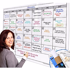 Dry Erase Monthly Extra Large White board Calendar for Wall, 38" by 50", Jumbo Laminated Erasable One Month Whiteboard Calendar, Huge Oversized Blank 30-Day Poster with Lines and Squares