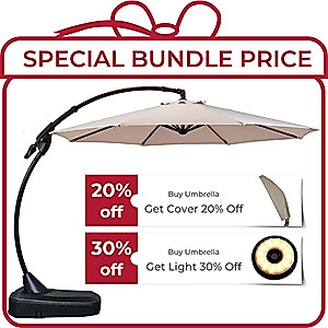 Grand patio Deluxe NAPOLI 12FT Patio Umbrella, Curvy Aluminum Cantilever Umbrella with Base, Round Large Offset Umbrellas for Garden Deck Pool (Champagne, 12 FT)