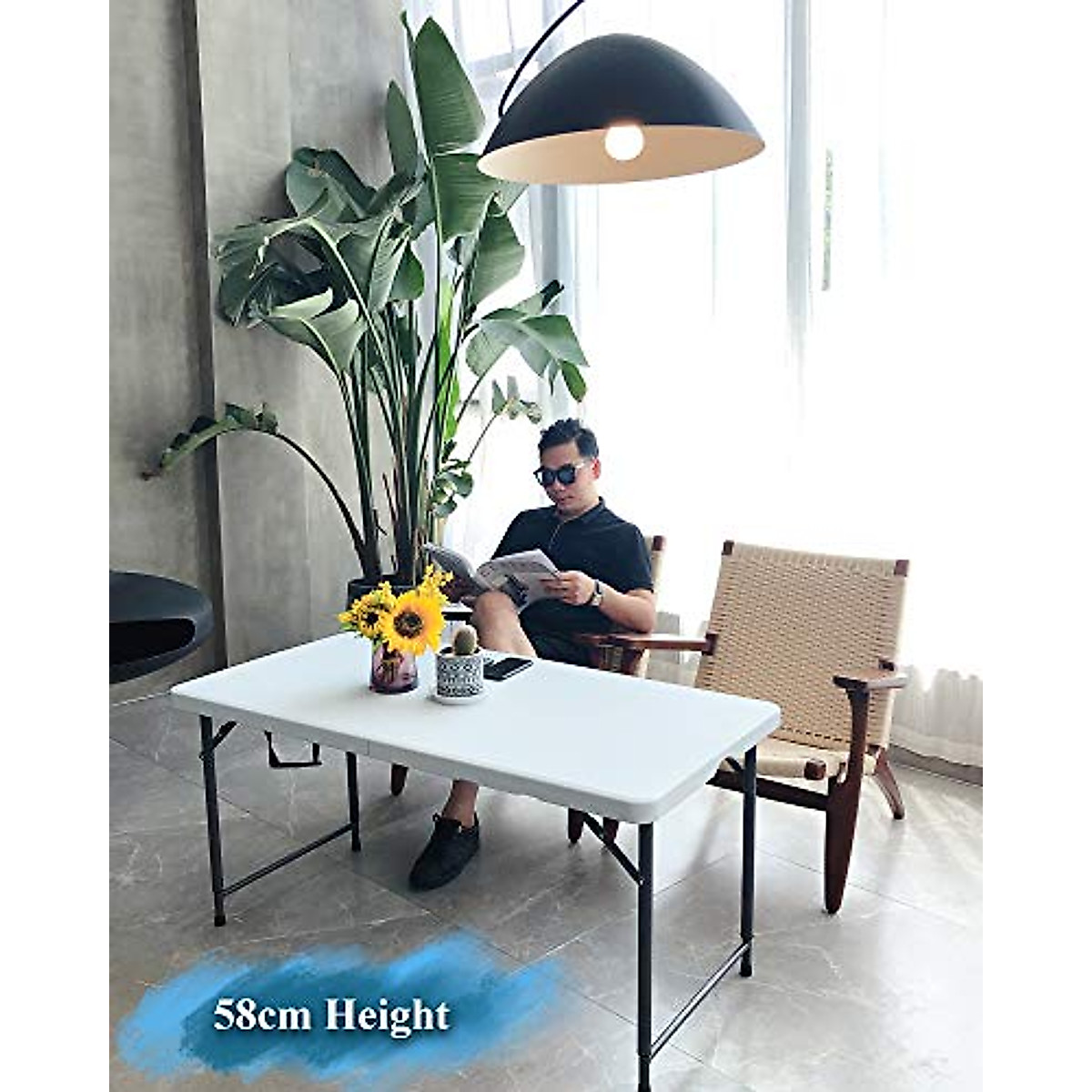 deaciber 4ft Folding Table with 3 Adjustable Heights Heavy Duty Indoor Outdoor for Garden Party Patio BBQ Dining Picnic Camping