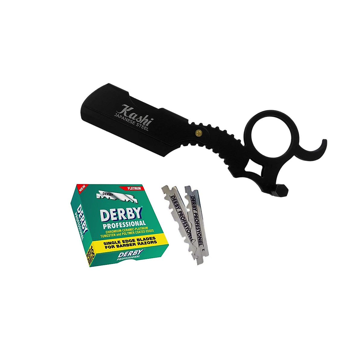 Barber Straight Edge Shaving Razor Single Finger Ring Black Razor With 100 Pcs Single Edge Blades.