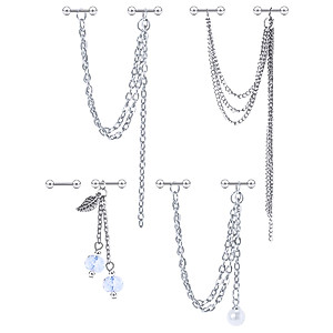 Vsnnsns 16G Cartilage Earrings Tragus Earrings Studs for Women Silver Stainless Steel Chain Dangle Industrial Barbell Stud Earrings Forward Helix Earrings Piercing Jewelry for Women Men 4pcs Silver