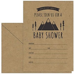 Adventure Awaits Baby Shower Invitation / 25 Mountain Themed Fill in The Blank Baby Shower Invites