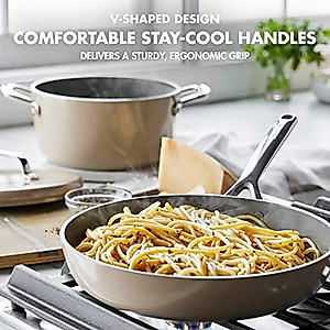 GreenPan GP5 Hard Anodized Healthy Ceramic Nonstick 14 Piece Cookware Pots and Pans Set,Heavy Gauge Scratch Resistant,Stay-Flat Surface, Induction, Mirror Finish Handle,Oven Safe,PFAS-Free,Taupe