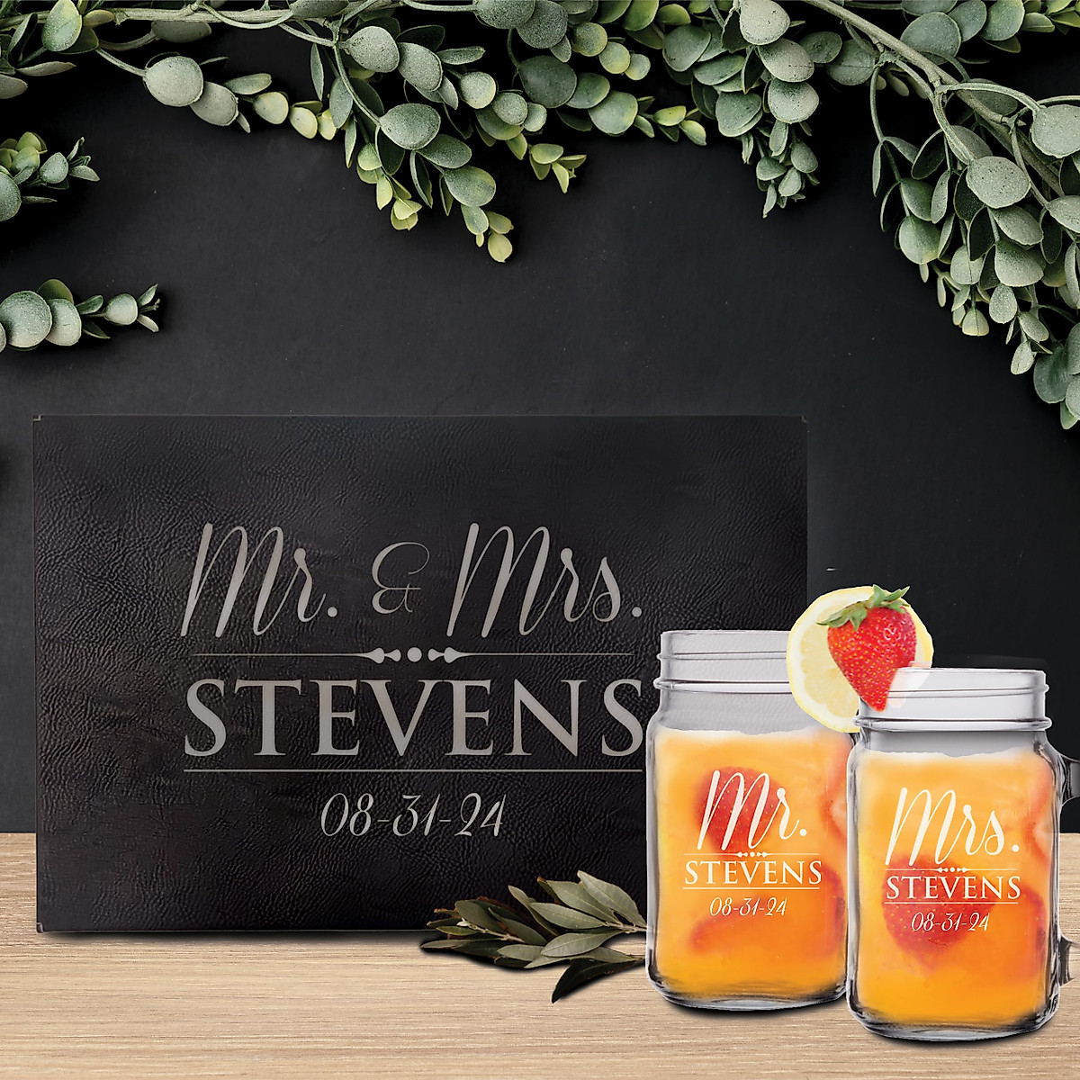 My Personal Memories Set of 2 Mr and Mrs Personalized Mason Jar Glasses - Engraved, Custom, Monogrammed Barware Glassware Gifts