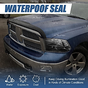 Auto Dynasty Quad Halogen Headlights Assembly Compatible with Dodge Ram 1500-5500 (New Body Style) 2009-2018, Driver and Passenger Side, Black Housing Clear Corner