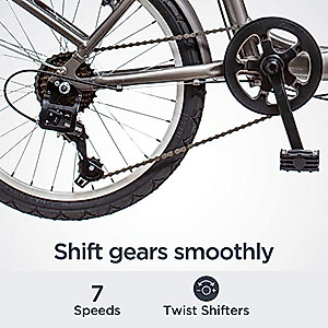 Schwinn Loop Adult Folding Bike for Men and Women, 20-inch Wheels, 7-Speed Drivetrain, Rear Cargo Rack, Carrying Bag, Silver