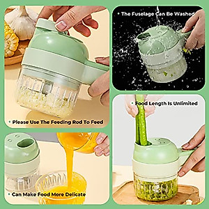 4 in 1 Handheld Electric Vegetable Cutter Set, Cordless Electric Garlic Chopper, Portable Food Slicer and Chopper for Garlic Pepper Chili Onion Celery Ginger Meat