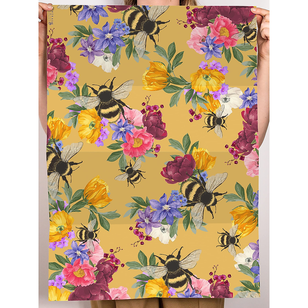 CENTRAL 23 Bee Wrapping Paper - 6 Sheets Gift Wrap - Yellow Gift Wrap Paper - Flowers Bees - For Birthday Christmas Baby Shower - Boys Girls Men Women - Comes With Fun Stickers