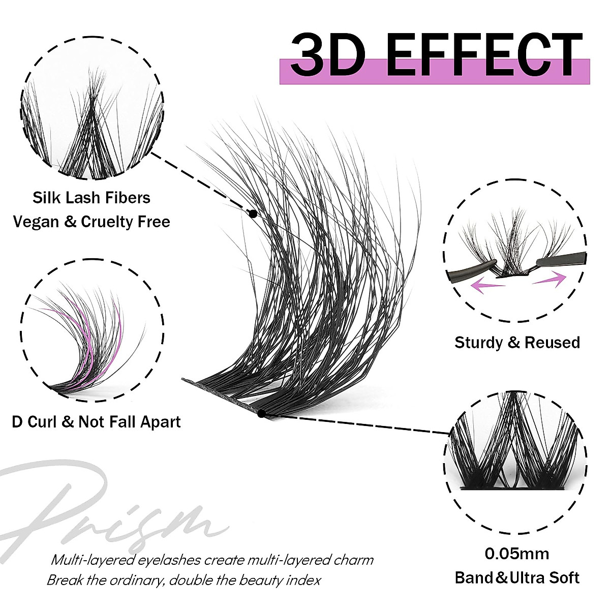 Mayhug Lash Clusters DIY Eyelash Extensions 144 Clusters Lashes D Curl 3D Eyelash Clusters Extensions Fluffy Wispy Lashes Cluster Fluffy Effect & Ultra-Soft & Super Light & DIY at Home (Prism)