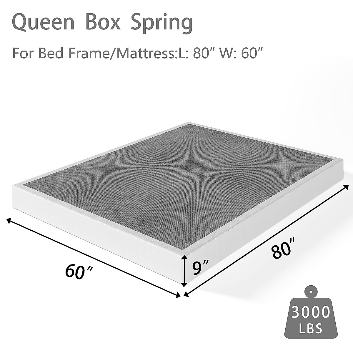 Aardhen 9 Inch High Profile Queen Box Spring Strong Metal Frame Mattress Foundation, Quiet Noise-Free,Easy Assembly, 3000lbs Max Weight Capacity