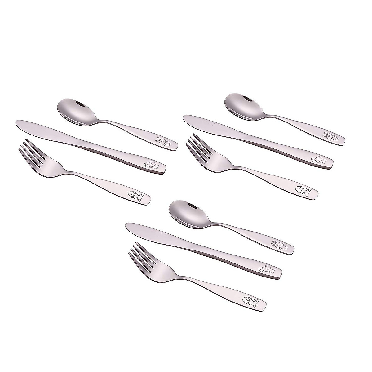 ANNOVA Children's Flatware 9 Pieces Set - Stainless Steel Cutlery/Silverware 3 x Safe Forks, 3 x Dinner Knife, 3 x Dinner Spoons - Safe Kids Toddler Utensils Lunch Box (Engraved Dog Cat Bunny)