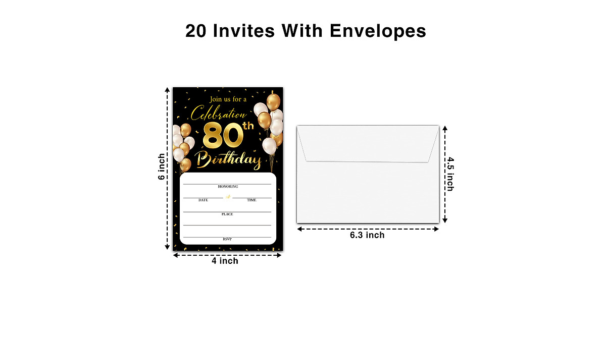 80th Birthday Invitations - Classic Gold Theme Cards & Envelopes