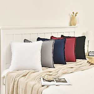 ZWJD Pillow Covers 18x18 Set of 2 Black Throw Pillow Covers with Fringe Chic Cotton Decorative Pillows Square Cushion Covers for Sofa Couch Bed Living Room Farmhouse Boho Decor