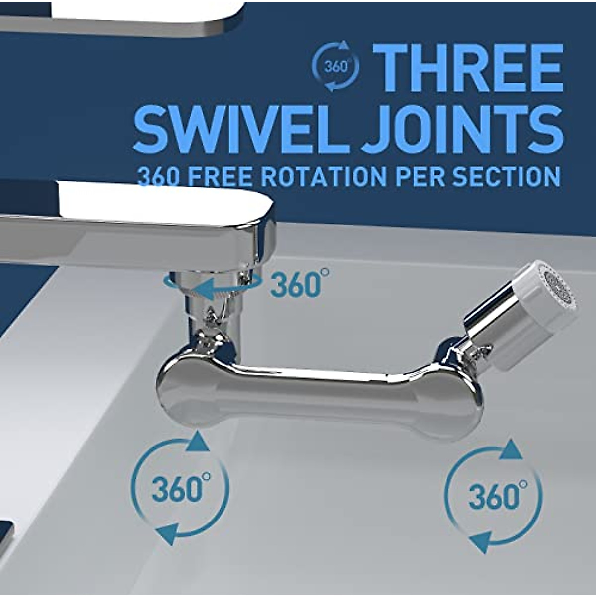 1080° Rotating Extension Faucet Aerator, Splash Faucet Sprayer Aerator, Swivel Faucet Extender for Bathroom & Kitchen Sink with 2 Water Outlet Modes,Silver