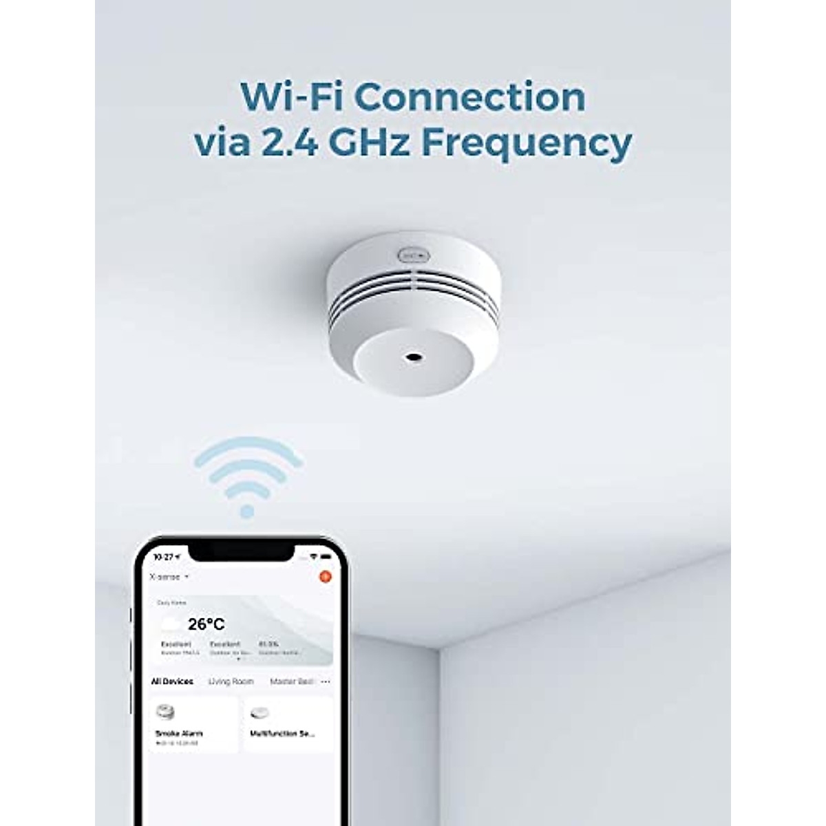 Wi-Fi Smoke Detector, AEGISLINK Wireless Smart Fire Smoke Alarm with App Control, Replaceable Lithium Battery, Auto Self-Check Function, S-WF240, 1-Pack