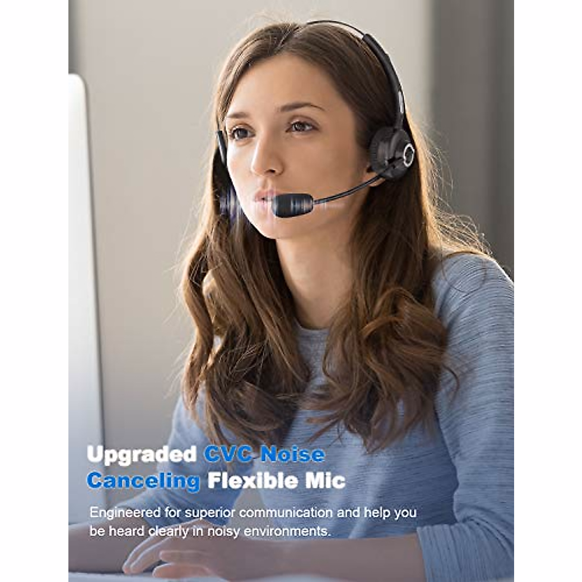 Sanfant Trucker Bluetooth Headset, V5.0 Bluetooth Headset with Microphone Noise Canceling, 18hr Talktime Wireless Headset with Standing Dock, Car Bluetooth Headset for Cell Phone/Laptop/Tablet