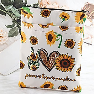 MNIGIU Funny Sunflower Book Sleeve Peace Love Sunshine Book Protector Cover Sunflower Themed Gifts for Book Lover (Sunflower)