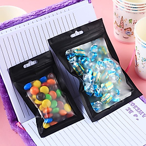 200 PCS 5x8 Mylar Bags with Clear Window Ziplock Packaging Smell Proof Mylar Bags for Food Storage, Packaging Bag for Candy, Cookies and Small Jewelry, Resealable Matte Black Mylar Bags