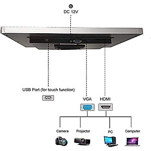 ANGEL POS 24" Metal Housing Capacitive LED Capacitive Multi-Touch HDMI VGA Monitor 16:9 Display 1080p, Seamless Splash Proof Flat Touchscreen, Industrial, Office, Retail, Restaurant
