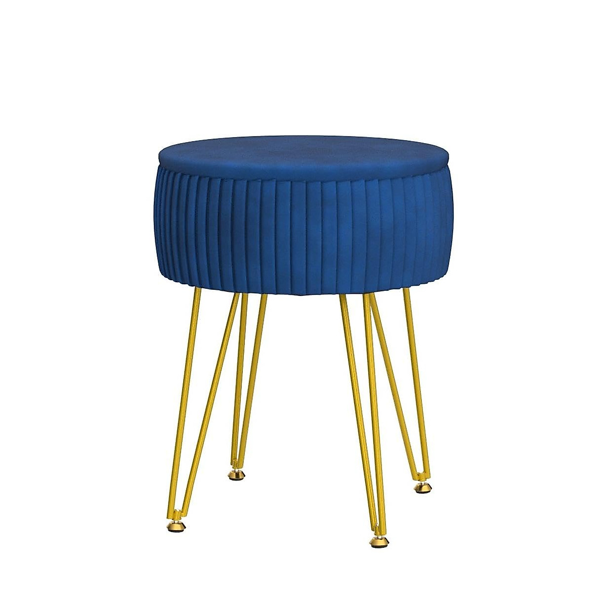 Urban Deco Velvet Storage Ottoman Foot Rest Makeup Footstool Velvet Footrest Chair with 4 Metal Legs Storage Stool and Ottomans for Living Room and Bedroom-Blue