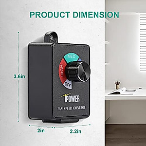iPower Variable Fan Speed Controller Adjuster Cordless for Duct Inline Exhaust Vent Blower, HVAC, 350W, 1 Pack
