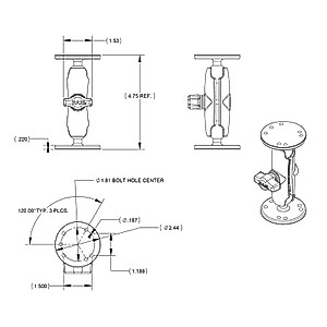 RAM Mounts Universal Double Ball Mount with Two Round Plates RAM-B-101U with Medium Arm for Drill-down Mounting