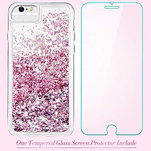 Caka Glitter Case for iPhone 6/6S/7/8 (4.7") with Tempered Glass Screen Protector - Floating Sparkle Liquid TPU - Rose Gold