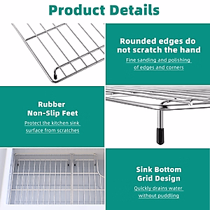 Dreyoo Sink Racks Compatible with Kohler Whitehaven K-6486 and K-6487 Sink, 304 Stainless Steel Sink Protectors for Kitchen Sink with 9 Additional Rubber Feet, 14.68 x 23 x 1.61 in (Classic Style)