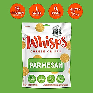 Whisps Cheese Crisps - Parmesan, Asiago, Tomato Basil, BBQ, & Cheddar Cheese Snacks, Keto Snacks, 21-29g of Protein Per Bag, Low Carb, Gluten & Sugar Free, Great Tasting Healthy Snack, All Natural Cheese Crisps - Variety, 2.12 Oz (Pack of 5)