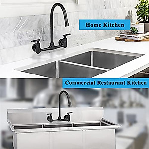 RWUSNX Commercial Wall Mount Kitchen Faucet with 8" Gooseneck Swivel Spout, 8 Inch Center Commercial Sink Faucet for Backsplash Mount Restaurant Kitchen Chrome Finish
