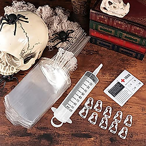 20 Pack Halloween Decorations Blood Bag Drink Pouches for Home Party Decor Supplies Zombie Vampire Party Indoor Outdoor Decoration with Syringe, Clips and Stickers
