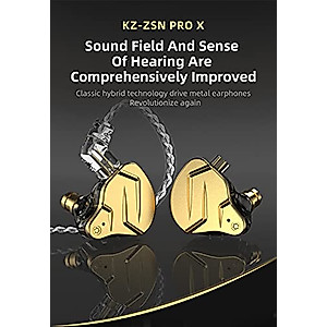 keephifi KZ ZSN Pro X IEM Earphones,1BA+1DD Hybrid in Ear Monitor,Noise Cancelling Earbuds, Custom-fit,3.5MM Jack Headphone,Detachable Cable in Ear Earphone for iPhone,Android,Computer(Gold,No Mic)