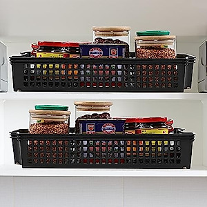 Gloreen 6 Pack A4 Paper Stacking Storage Basket Tray, Black, Shallow Baskets for Storage