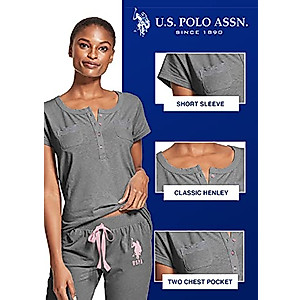 U.S. Polo Assn. Womens Pajama Set - Short Sleeve PJs with Joggers - Sleepwear Set Ideal for Lounging (Charcoal Heather Sky, 2X)
