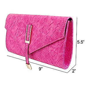Weaved Pattern Faux Leather Clutch, Fuchsia