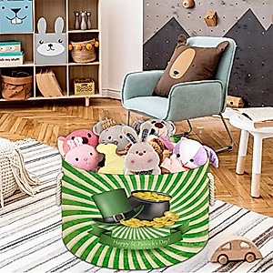 Saint Patrick's Day Green Hat（01） Large Round Baskets for Storage Laundry Baskets with Handles Blanket Storage Basket for Bathroom Shelves Bins for Organizing Nursery Hamper Girl Boy