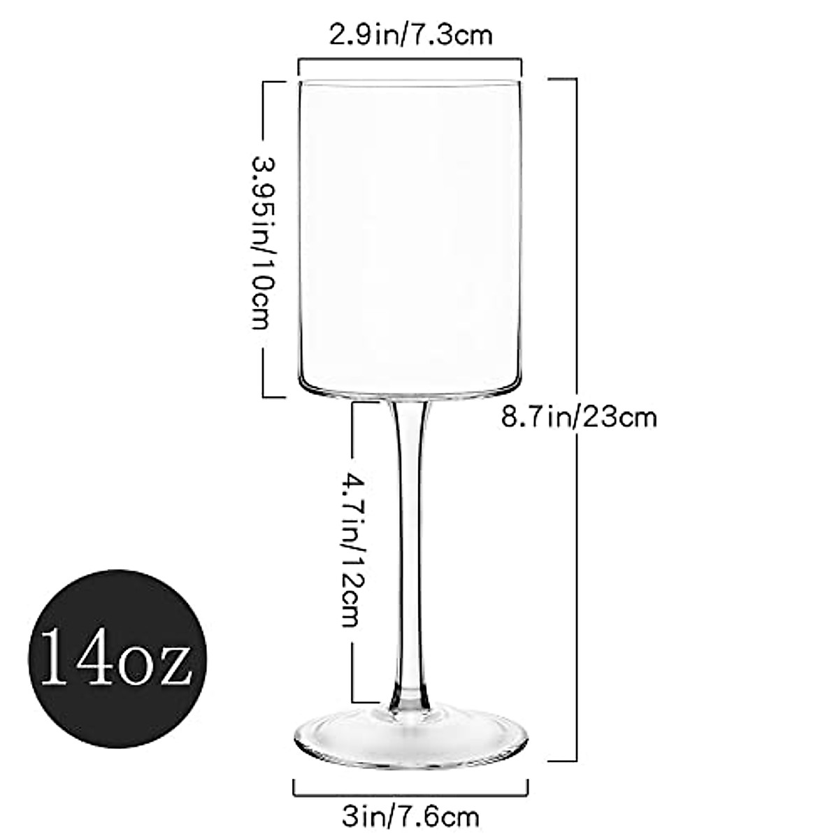 Red or White Wine Square Glasses With Stem set of 4-14oz Crystal Unique Modern Design - Large Long Stem wine glass Hand made 100% Lead-free glass - Entertaining Drinkware