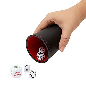 Zodaca Drinking Dice Game Set for Adults with 2 Leather Cups and Fun Dices for Drunk Frenzy Party (16 Pieces)