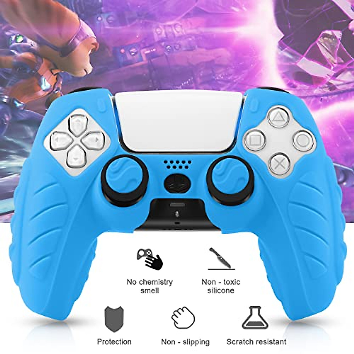 SIKEMAY Anti-Slip PS5 Controller Cover, Soft Silicone Protective Case for Playstation 5 Controller, PS5 Controller Skin for Playstation 5 DualSense Wireless Controller, 2 Pack with 4 x Thumb Grip Caps