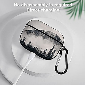 YouTary Forest Tree Foggy Mountain Pattern Apple Airpods pro Case Cover with Keychain, AirPod Headphone Cover Unisex Shockproof Protective Wireless Charging Headset Accessories