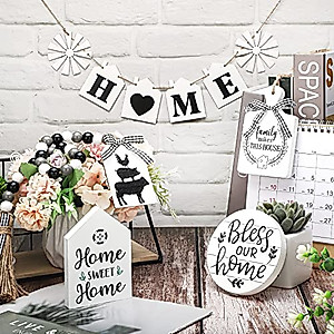 10 Pcs Farmhouse Tiered Tray Decor Farmhouse Home Decor Mini Signs Rustic Home Wood Sign Cutting Broad House Shaped Table Decor Buffalo Plaid Farm Fresh Sign (Home Style)
