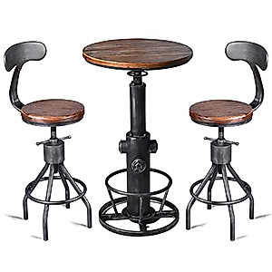 LOKKHAN 3-Piece Bar Table (38.6"-48.4") & 2 Backrest Stools (24"-30") Set for Pub Kitchen Dining Living Party Bistro Breakfast, Swivel Top, Height Adjustable, Most Weld, Space-Saving