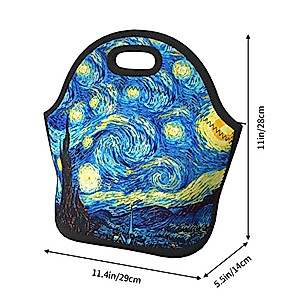 The Starry Night Neoprene Lunch Bag, Insulated Lunch Box for Women, Reusable Lunch Tote Bags with Zipper for Work School Picnic Organizer