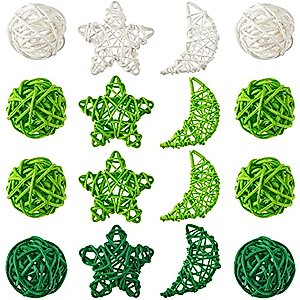 36 Pcs St Patrick's Day Rattan Balls Stars Moon DIY Vase Filler Craft Bowl Wicker Rattan Balls Green Ball Vase Filler Decoration Hanging for Table Wedding Party Decor Ornament