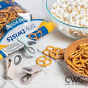 COOK WITH COLOR Bag Clips with Magnet- Food Clips, Chip Clips, Bag Clips for Food Storage with Airtight Seal Grip for Bread Bags, Snack Bags and Food Bags (Mint and Grey, Pack of 10)