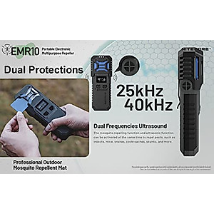Nitecore EMR10 Portable Mosquito Repeller for Outdoor, 16 ft Protection Zone, Rechargeable Ultrasonic with 10 Repellent Mat and Nitecore Sticker