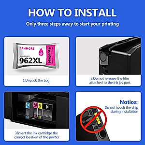 JANMORE Remanufactured Ink Cartridge Replacement for HP 962 962XL, Black Cyan Magenta Yellow, for HP OfficeJet Pro 9010, 9012, 9015, 9015e, 9018, 9019, 9020, 9025e, 9027, 9029 Printers (4 Pack)