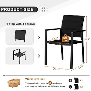 knocetx Patio Dining Chairs Set of 4, Aluminum Outdoor Patio Furniture Set, Padded Textilene Fabric Outdoor Dining Chairs Stackable Chairs for Balcony, Porch, Garden, Poolside(4PCS)