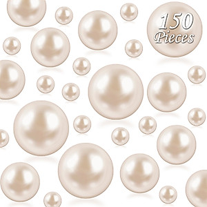 Cusmation 150 Pcs Floating Vase Filler Pearl and 800 Pcs Clear Water Beads for Vases, Cream Pearls for Vases No Hole Cream Pearl Beads Cream Vase Filler Table Scatter Wedding Birthday Party 8/14/20 mm