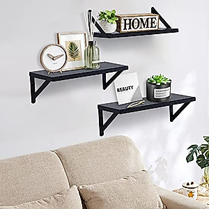 Black Floating Shelves, Modern Black Wall Shelf for Bathroom, Wood Floating Shelf Wall Mounted for Home Decor, Storage Hanging Shelves for Living Room, Bedroom, Office